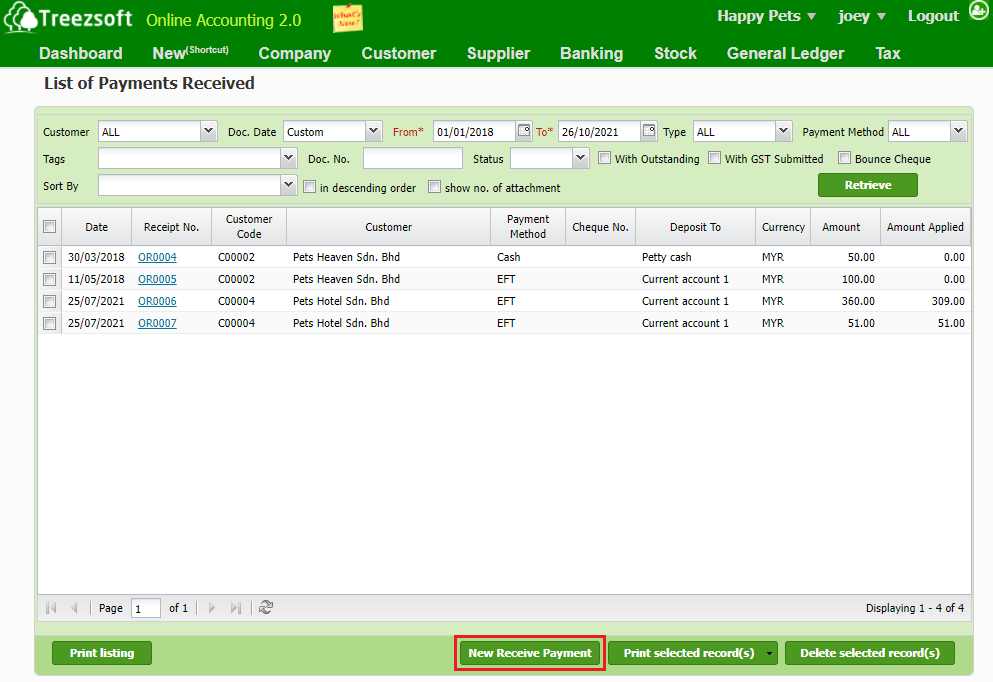 receive payment - How to create or edit receive payment as security ...