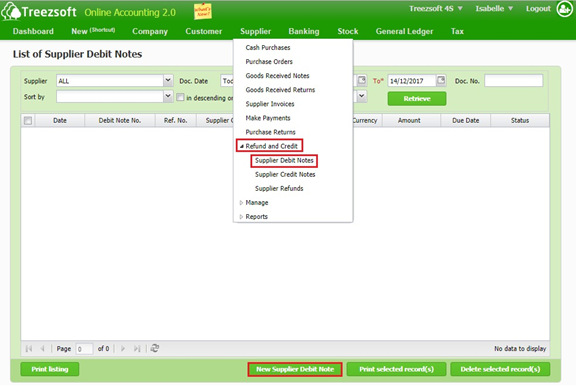 supplier - How to create or edit supplier debit note in Treezsoft ...