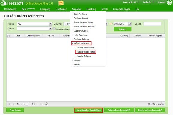 supplier - How to create or edit supplier credit note? - TreezSoft博客