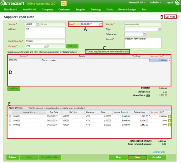 supplier - How to create or edit supplier credit note? - TreezSoft Blogs